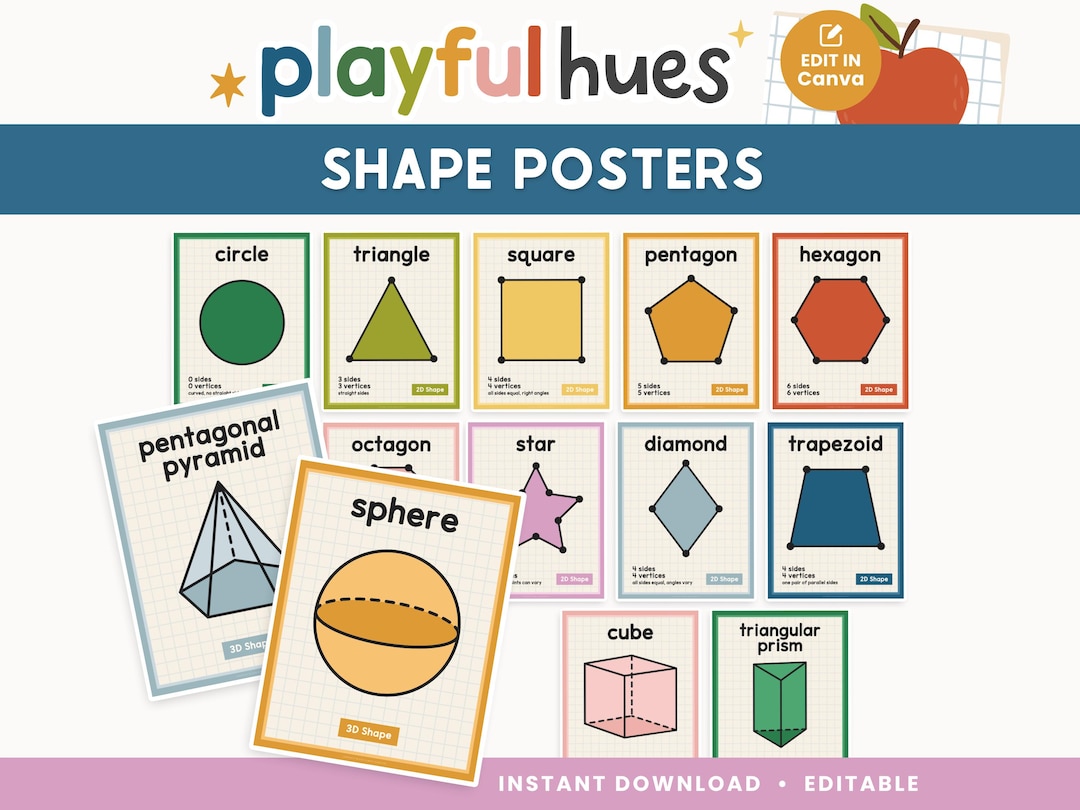Editable Shape Posters for Classroom | Playful Hues Shapes With ...