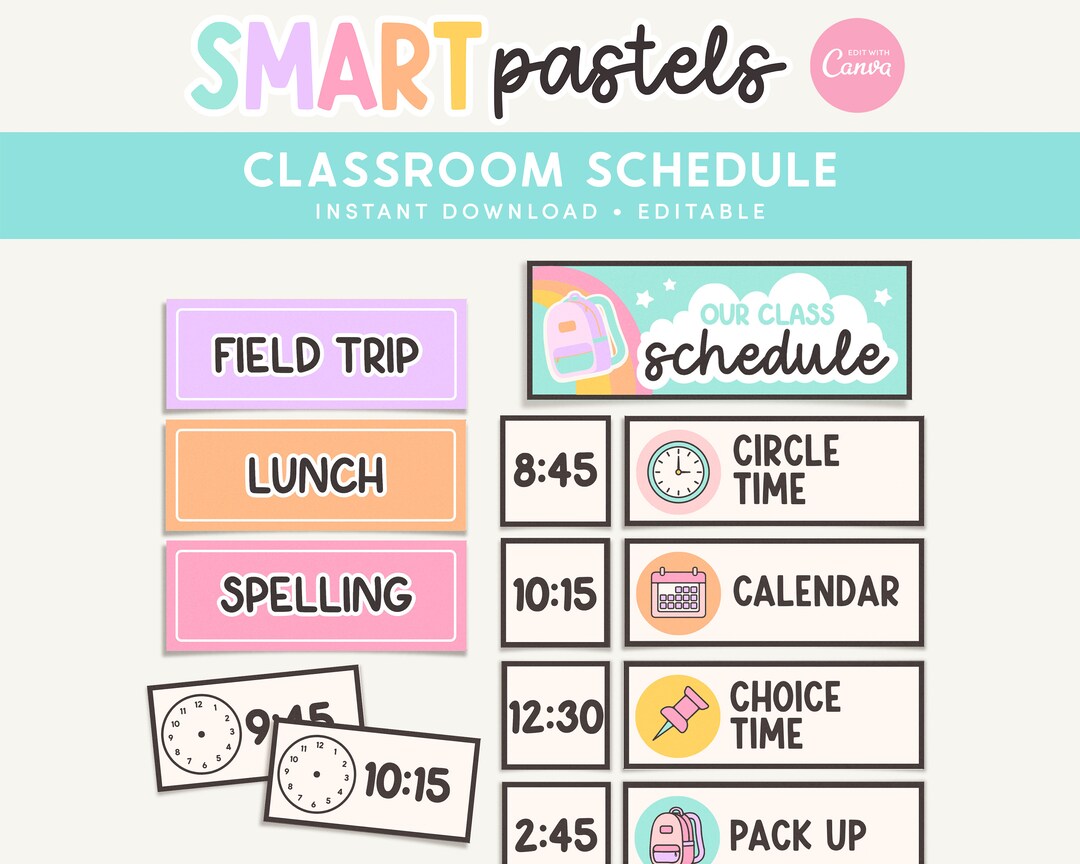 Classroom Visual Schedule, Editable Canva Template, Bright Pastel ...