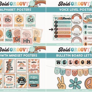 Editable Classroom Groovy Retro Complete Collection Printable Bundle ...