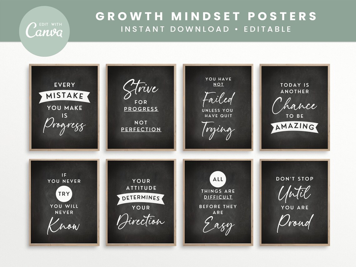Growth Mindset Editable Classroom Printable Posters, Classroom Quotes ...