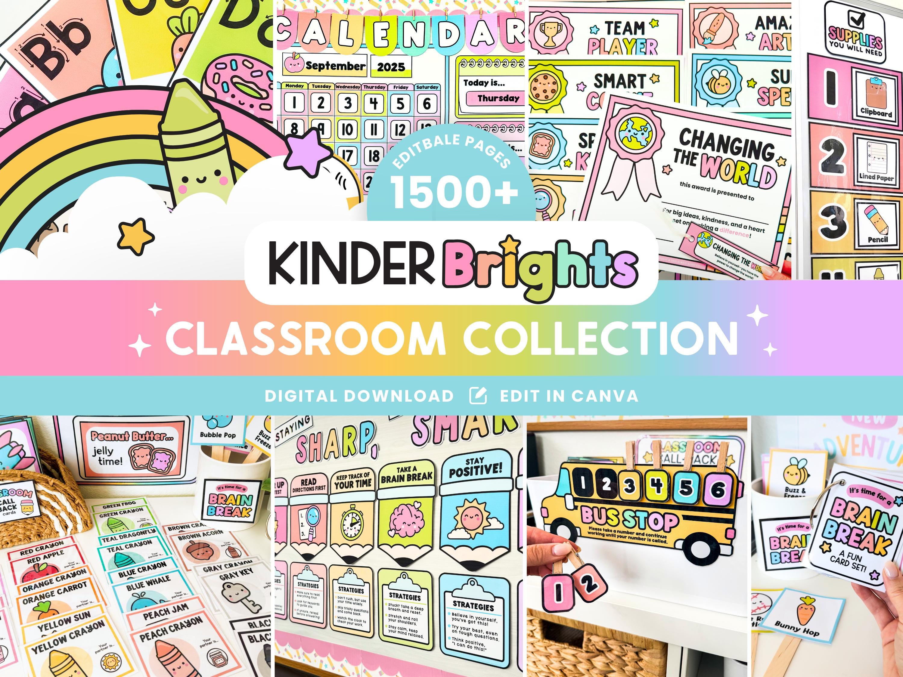 Editable Classroom Kinder Brights Printable Bundle, Canva Classroom ...