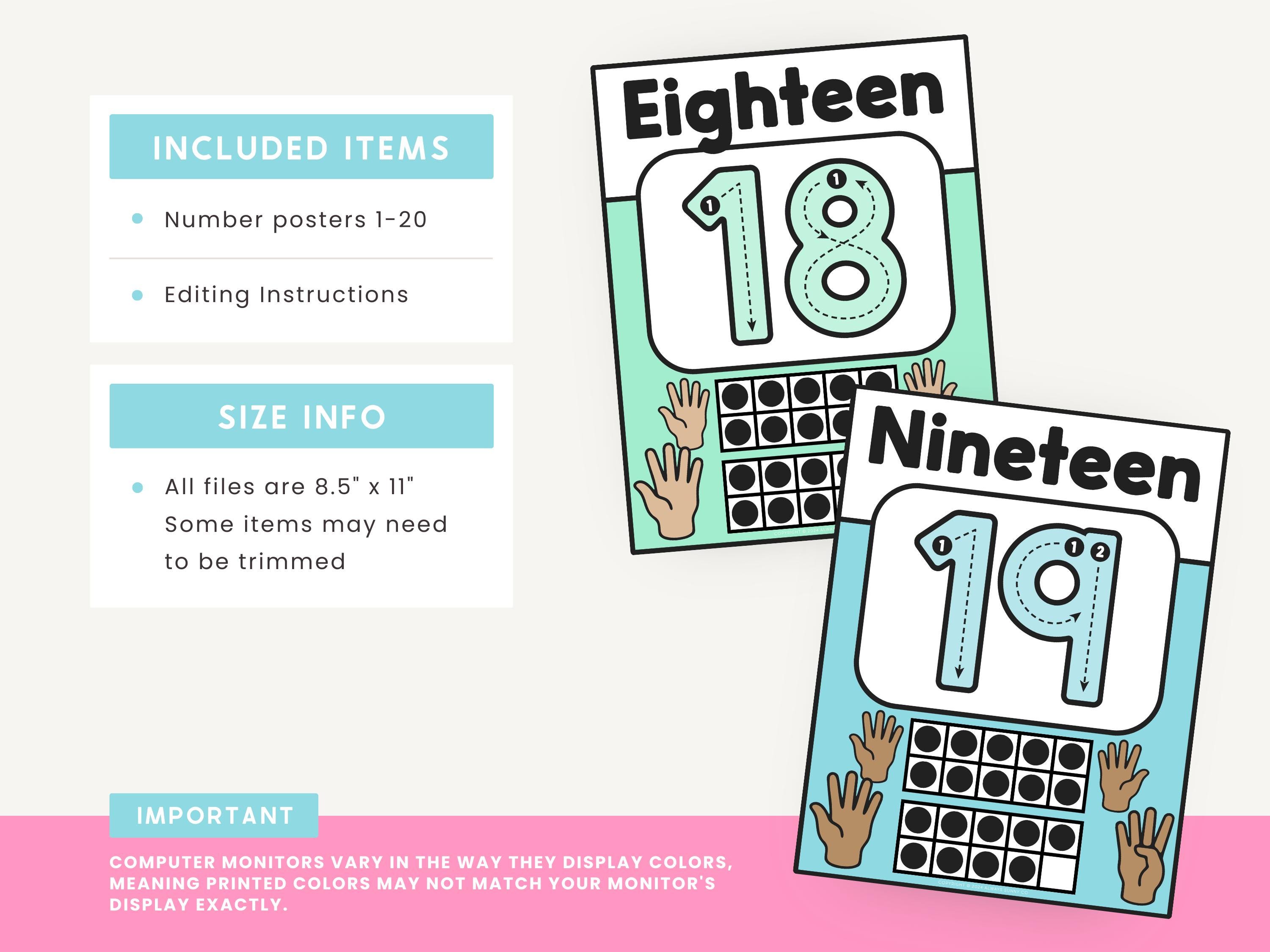 Pastel Ten Frame Number Posters | Editable Number Posters 0-20 ...