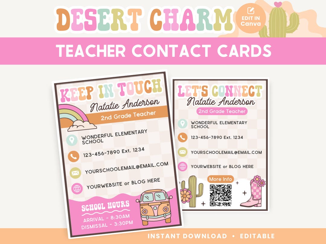 Teacher Contact Cards Classroom Printable Template, Teacher ...