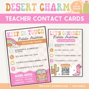 Teacher Contact Cards Classroom Printable Template, Teacher ...