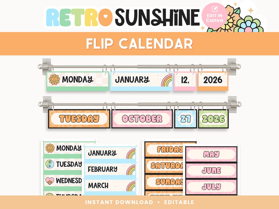 Classroom Flip Calendar Display | Retro Groovy Classroom Decor ...