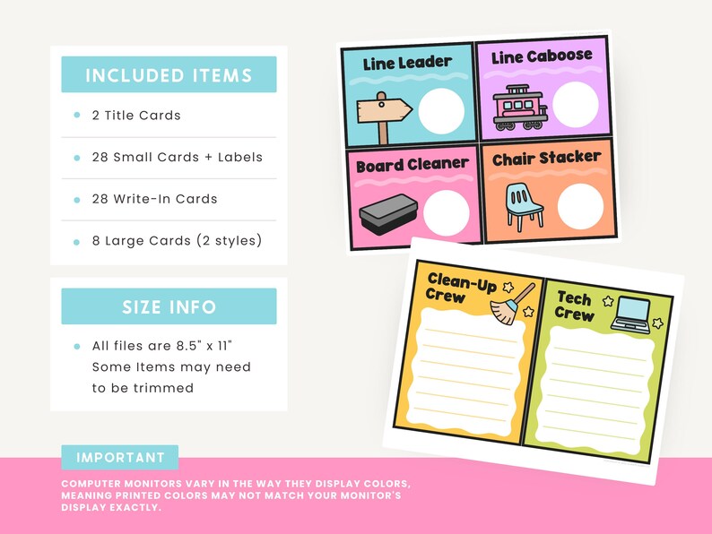 Editable Classroom Jobs Display | Kinder Brights Theme | Student Job ...