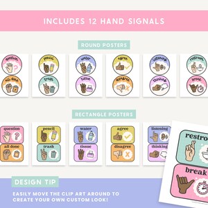 Classroom Hand Signals Poster Display, Editable in Canva, Bright ...