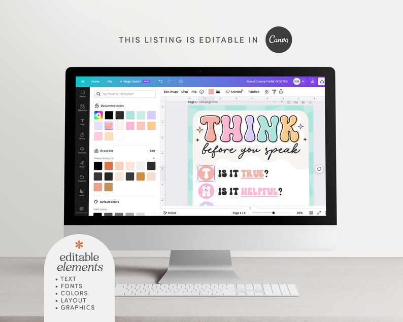 Editable Think Classroom Printable Posters, Think Before You Speak ...