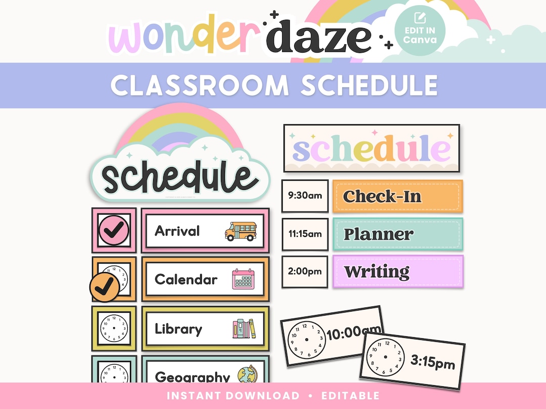 Editable Visual Schedule Cards | Colorful Classroom Timetable Display ...