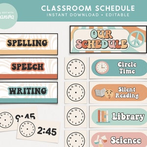 Classroom Schedule Editable Groovy Canva Template Retro - Etsy