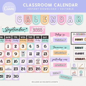 Classroom Calendar Display and Weather Station, Printable Retro Pastel ...