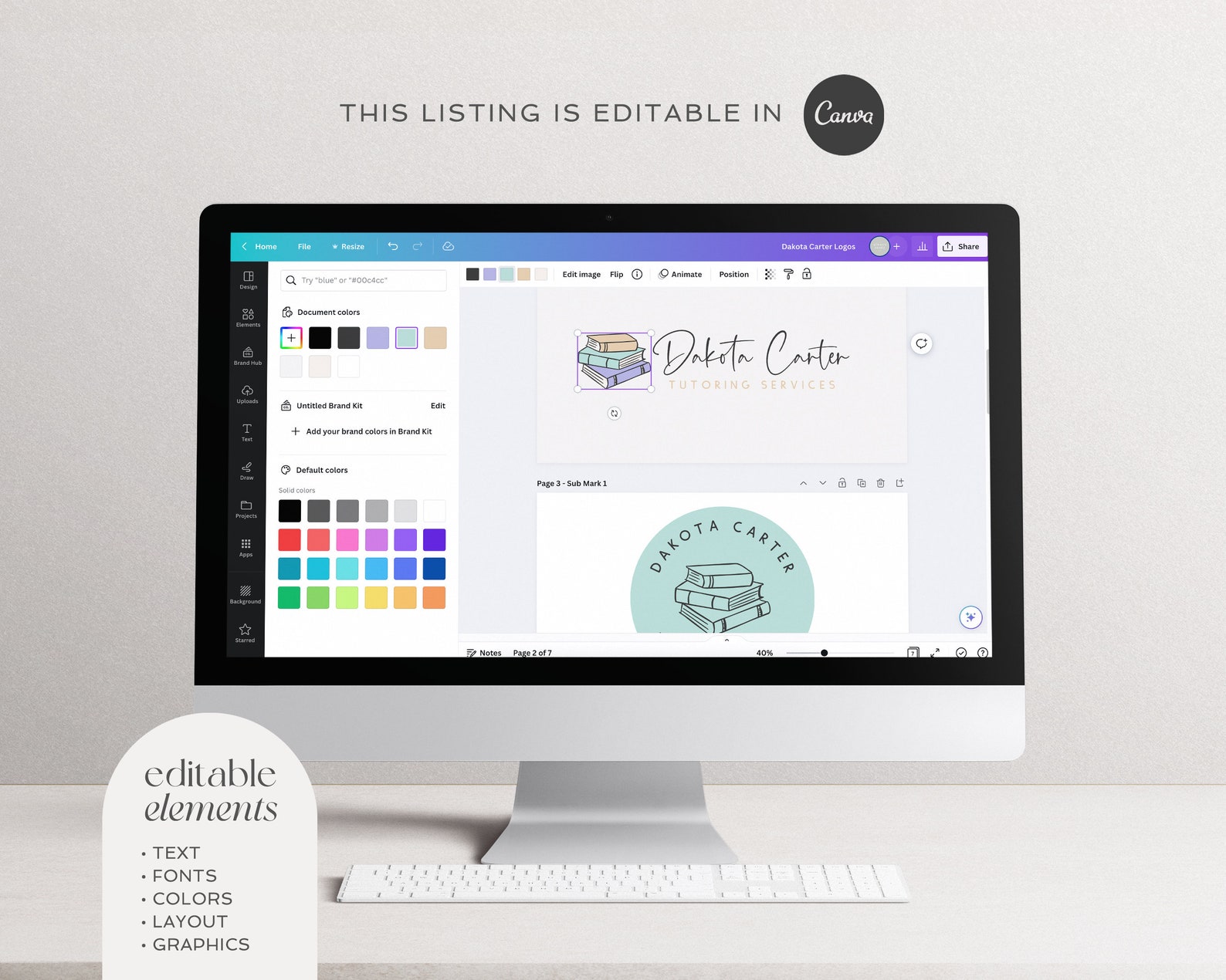 Editable Logo Design, DIY Canva Tutoring Signature Logo, School ...