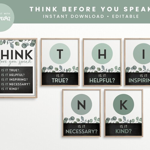 Editable Think Classroom Printable Posters Think Before You - Etsy
