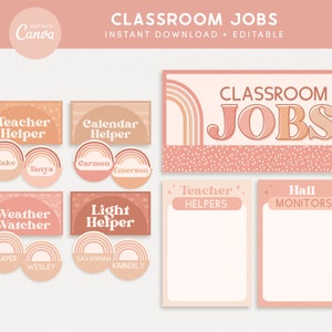 Editable Classroom Decor Rosy Boho Bundle, Pink Printable Canva ...