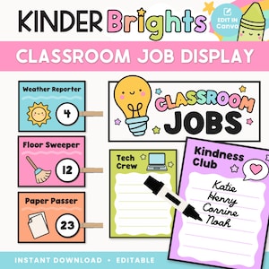 Editable Classroom Jobs Display | Kinder Brights Theme | Student Job ...