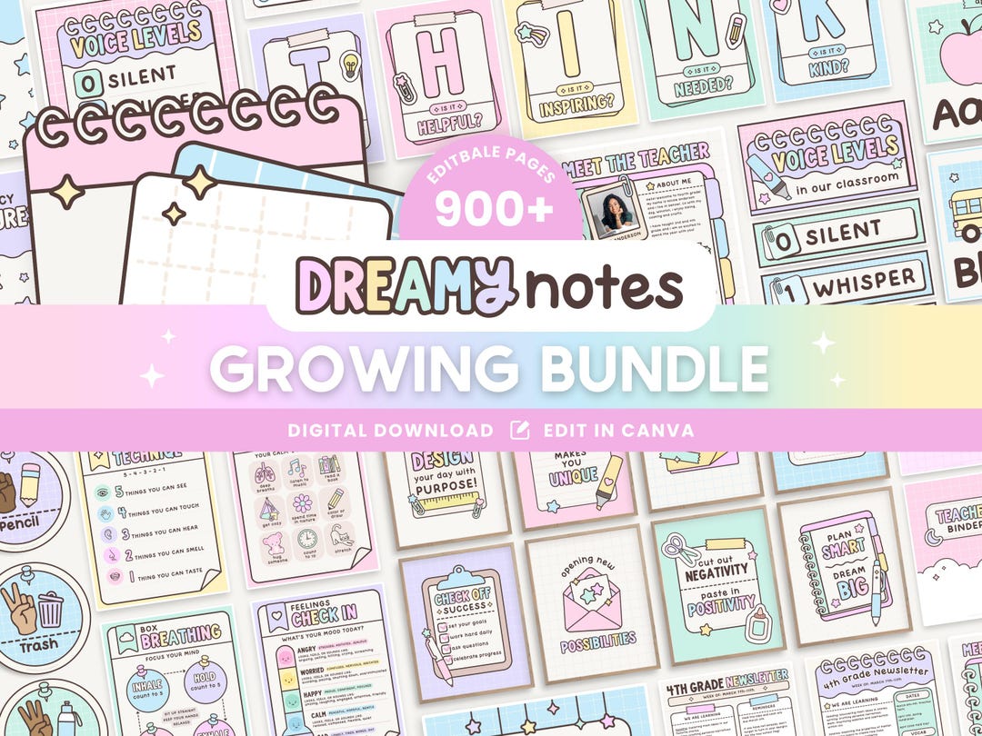 Editable Classroom Dreamy Notes GROWING Printable Bundle, Canva ...