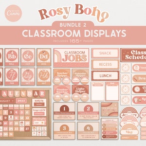 Editable Classroom Decor Rosy Boho Bundle, Pink Printable Canva ...