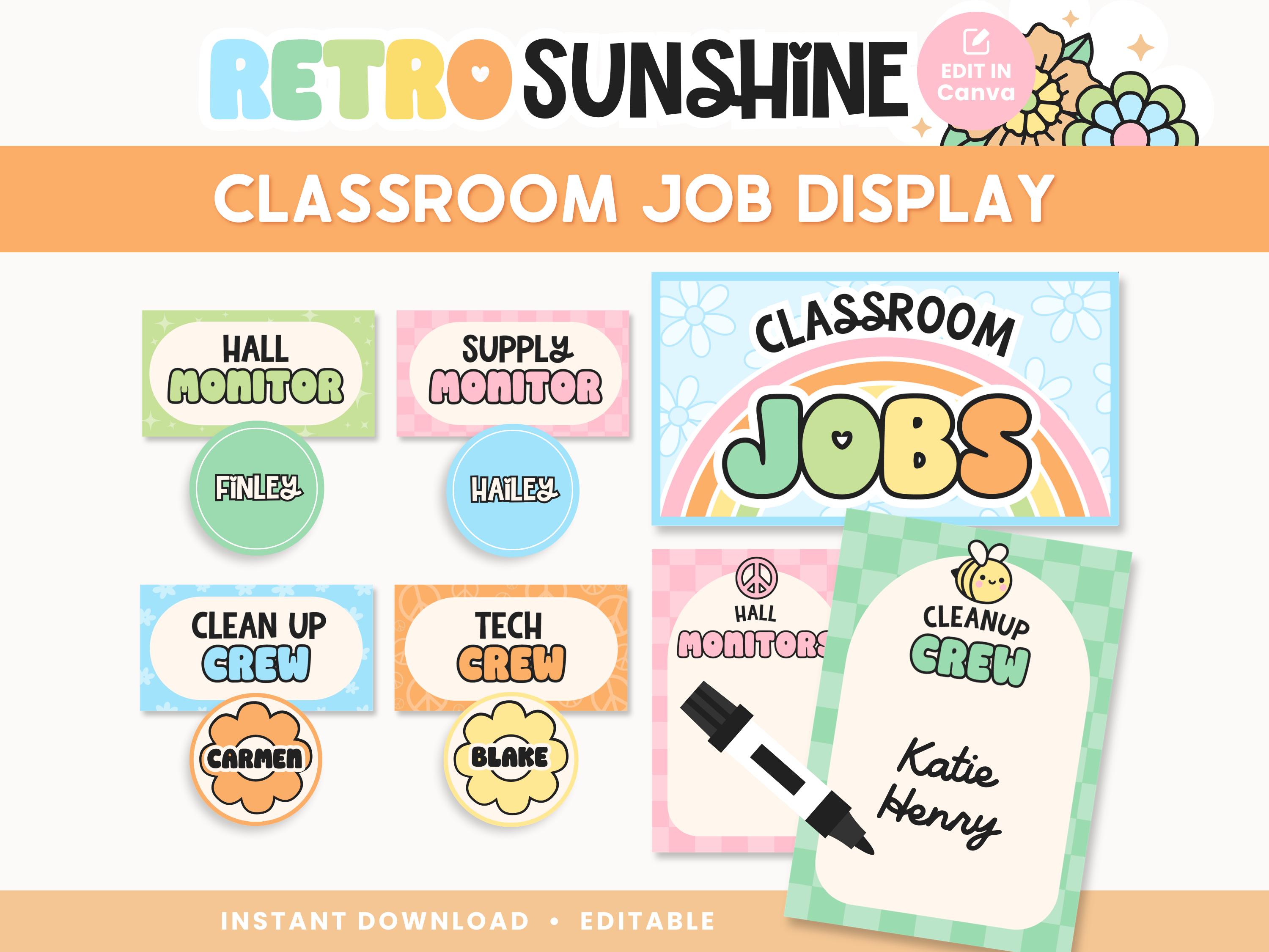 Retro Sunshine Classroom Job Display | Editable Canva Classroom Jobs ...