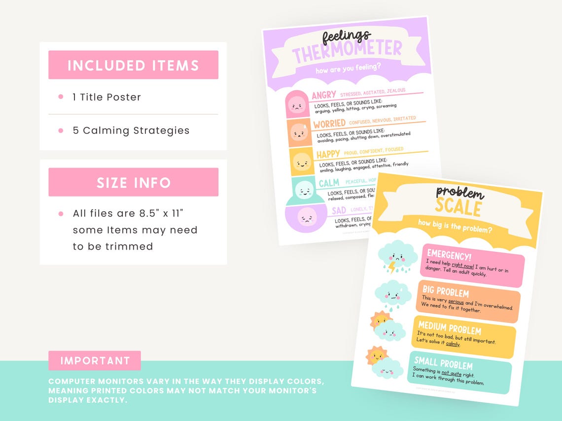 Calming Corner Editable Classroom Printables, Calm Down Skills, Bright ...