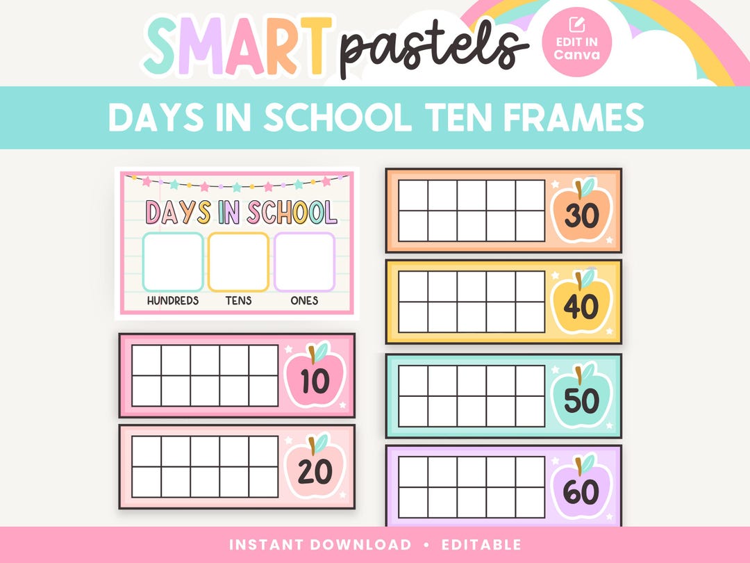 Classroom Days in School Ten Frames Printable Display, Editable in ...