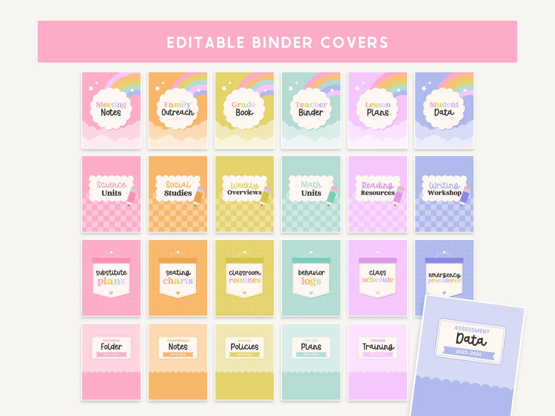 Classroom Binder Covers and Spines, Editable Pastel Cute Teacher ...
