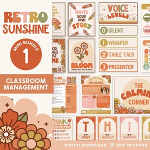 Editable Classroom Management Mini Bundle, Retro Sunshine Canva ...