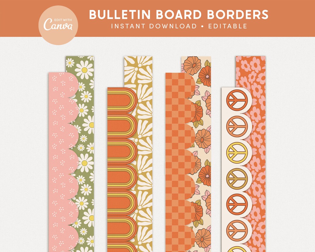 Classroom Bulletin Board Borders, Editable Canva Templates, Retro ...