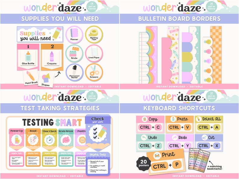 Editable Wonder Daze Classroom Decor Bundle | Pastel Rainbow Theme ...