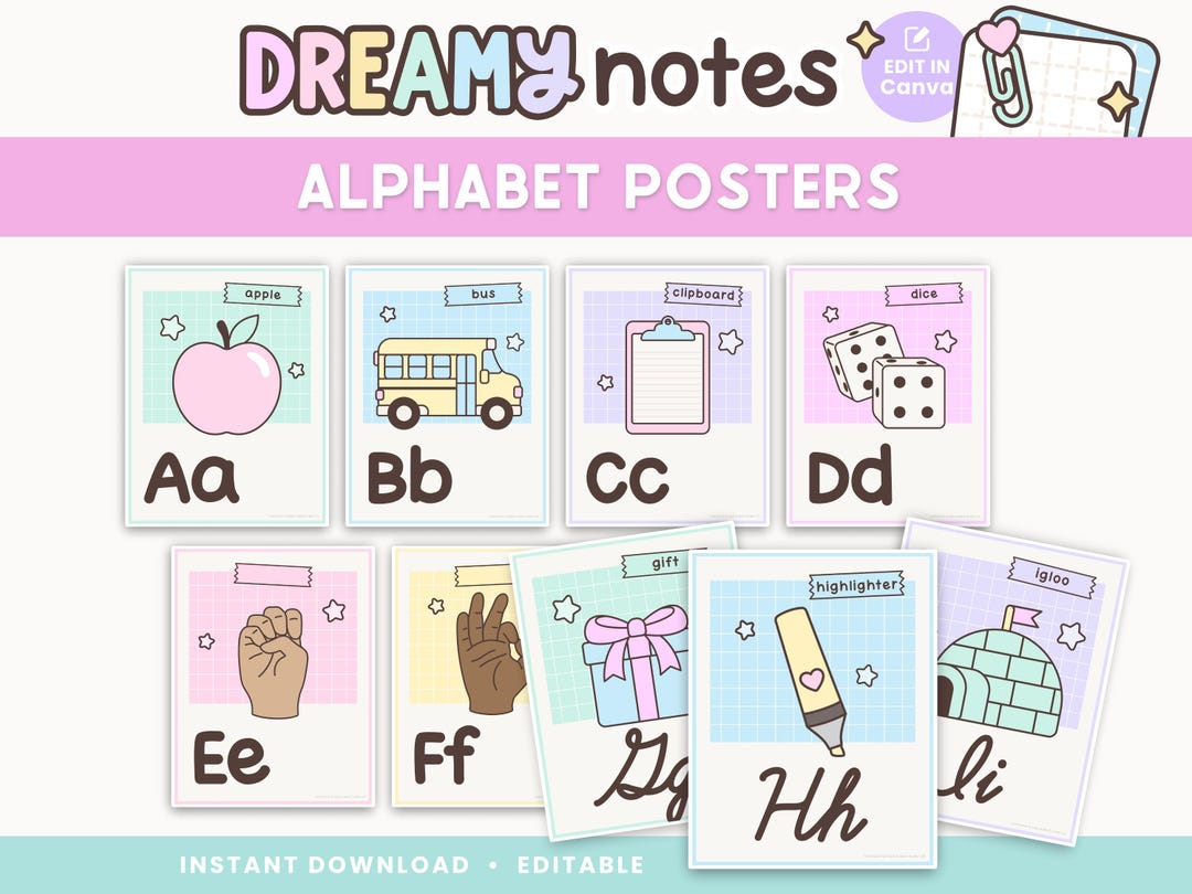 Alphabet Classroom Editable Posters, ASL Letter Templates, Cute Pastel ...