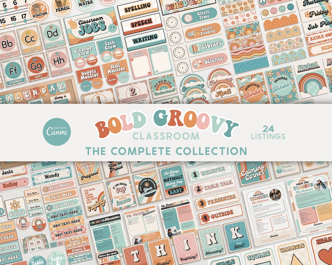 Editable Classroom Groovy Retro Complete Collection Printable - Etsy