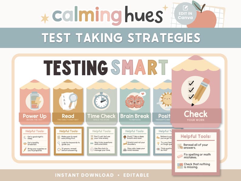 Editable Classroom Test Taking Strategy Posters | Testing Smart ...