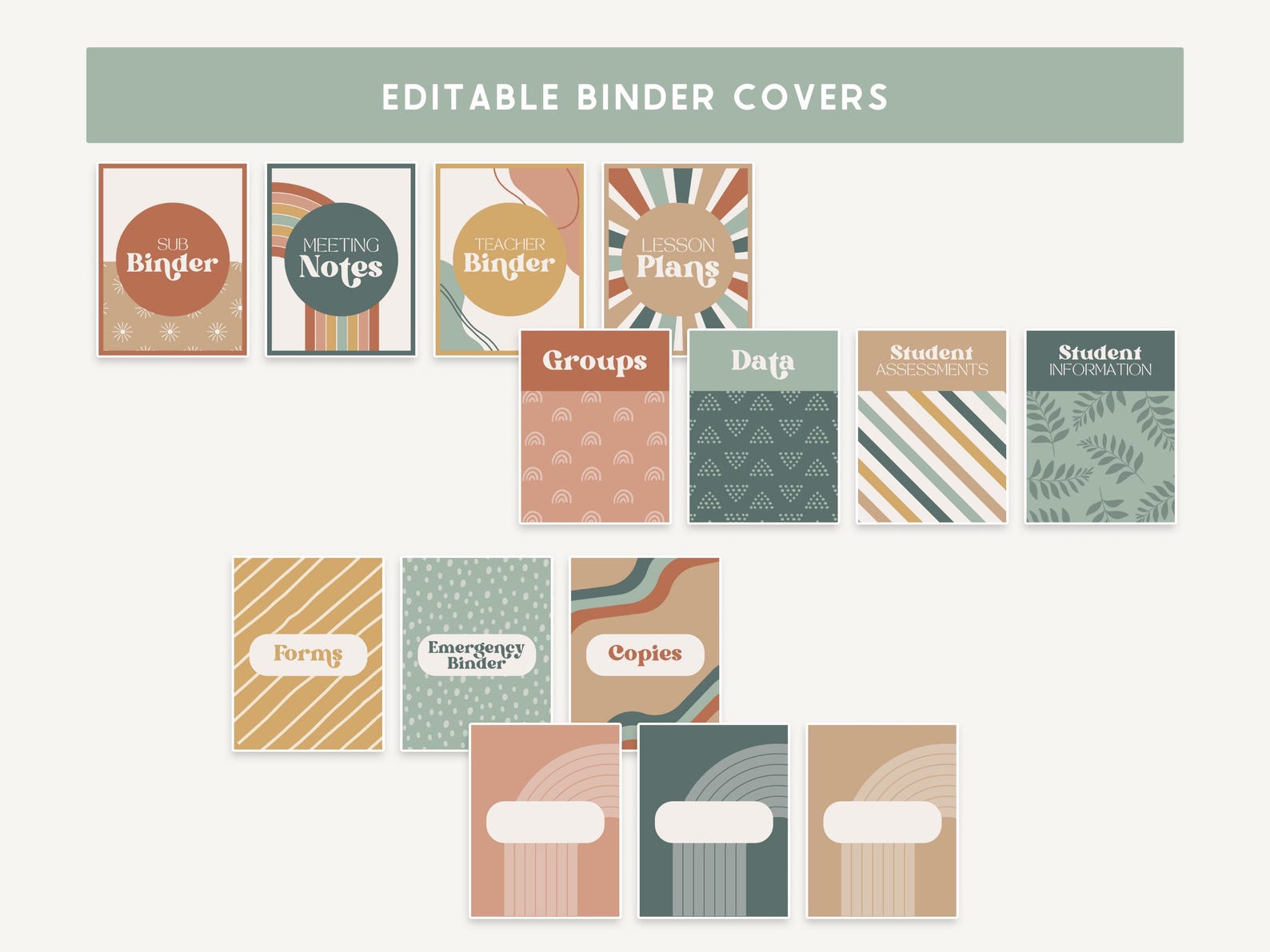 Classroom Binder Covers and Spines, Editable Modern Boho Teacher ...
