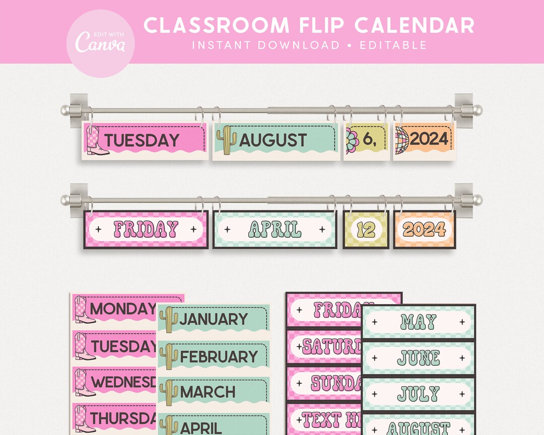 Classroom Flip Calendar Display, Bright Desert Classroom Decor ...