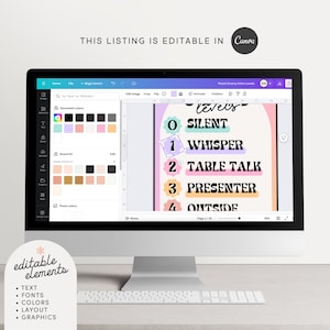 Voice Level Chart Classroom Printable Display, Editable in Canva, Retro ...