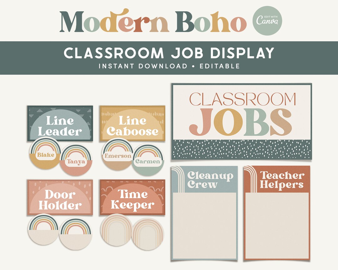 Classroom Job Display, Editable Canva Templates, Modern Boho Classroom ...