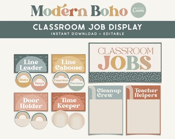 Classroom Birthday Printable Display, Editable in Canva, Boho Modern ...