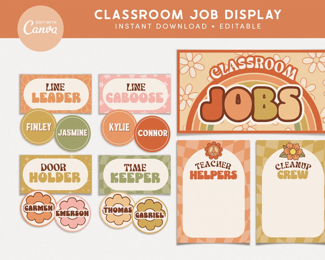 Classroom Job Display Editable Canva Templates Retro - Etsy