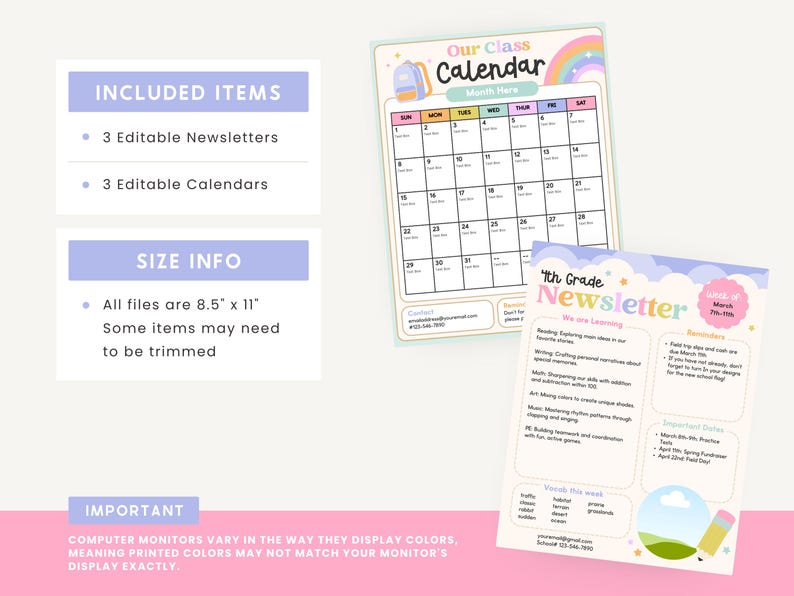 Classroom Newsletter Editable Templates, Back to School, Colorful ...