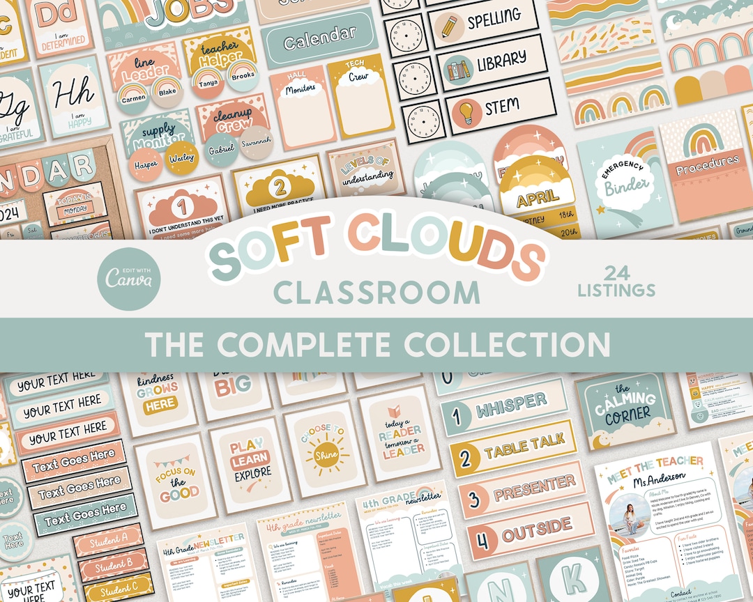 Editable Classroom Soft Clouds Complete Collection Printable Bundle ...