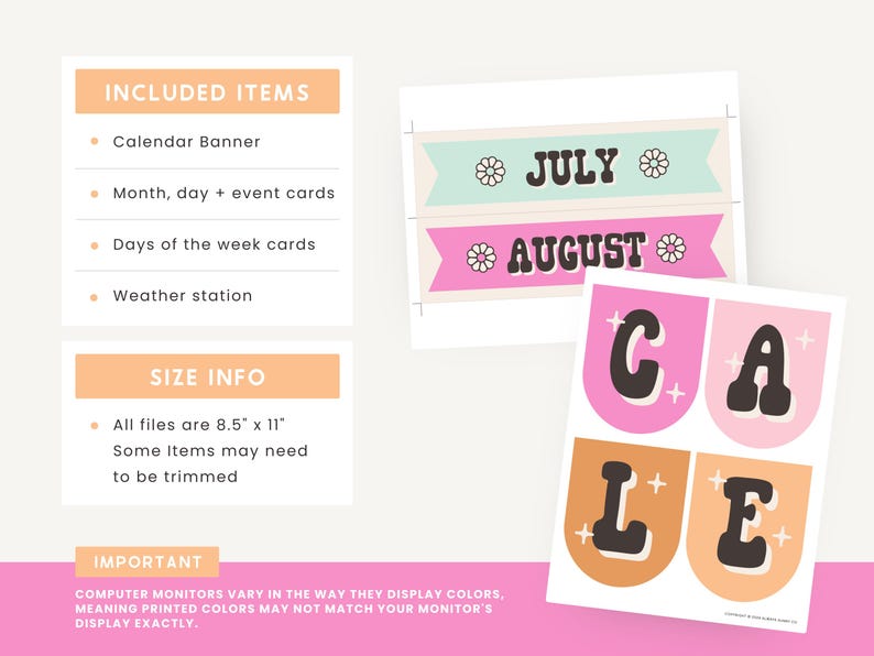 Classroom Calendar Display and Weather Station, Printable Bright Desert ...