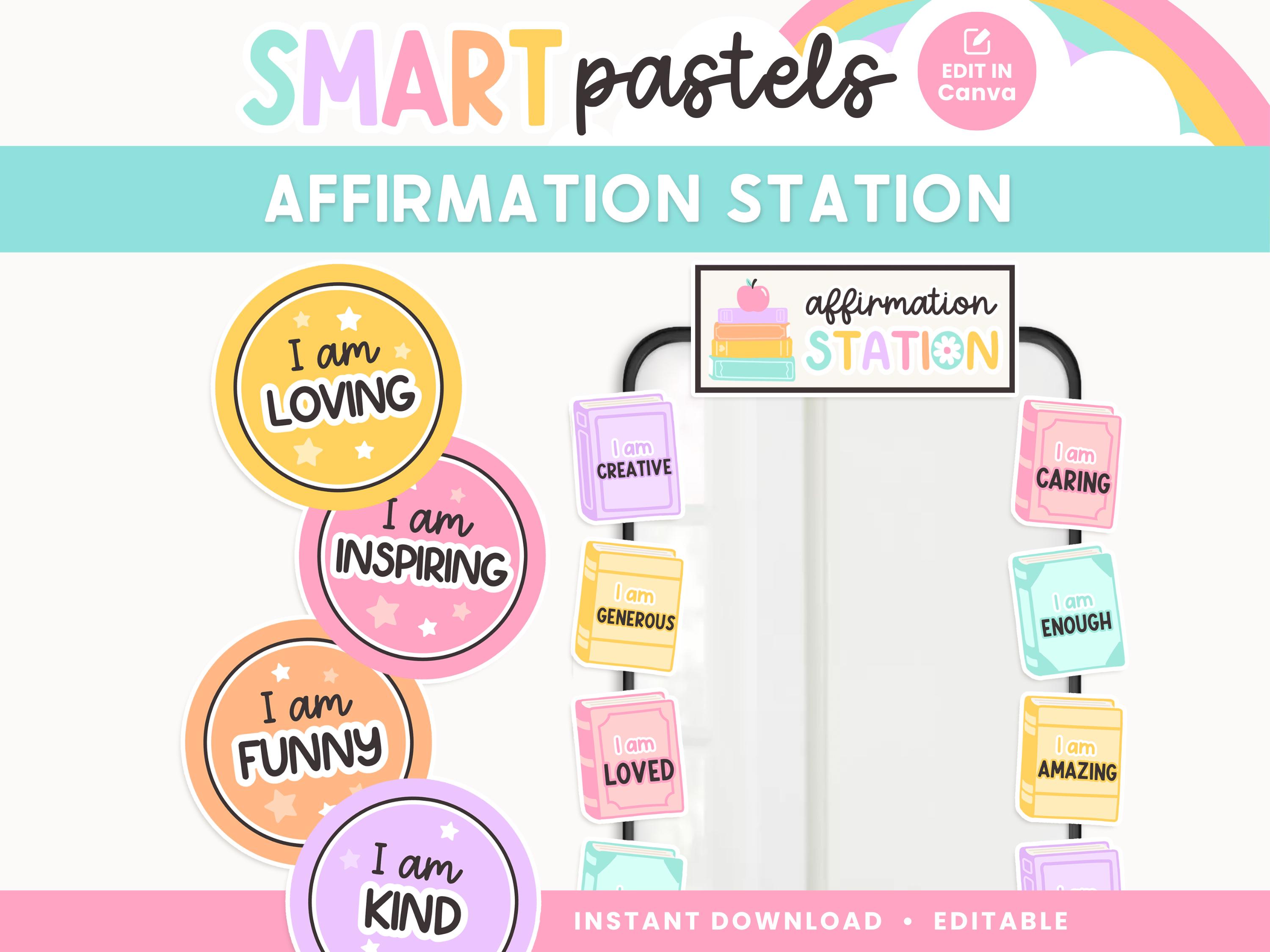 Classroom Affirmation Station Display, Bright Pastel Classroom Decor ...