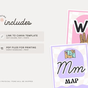 Alphabet Classroom Editable Posters, ASL Letter Templates, Retro Groovy ...