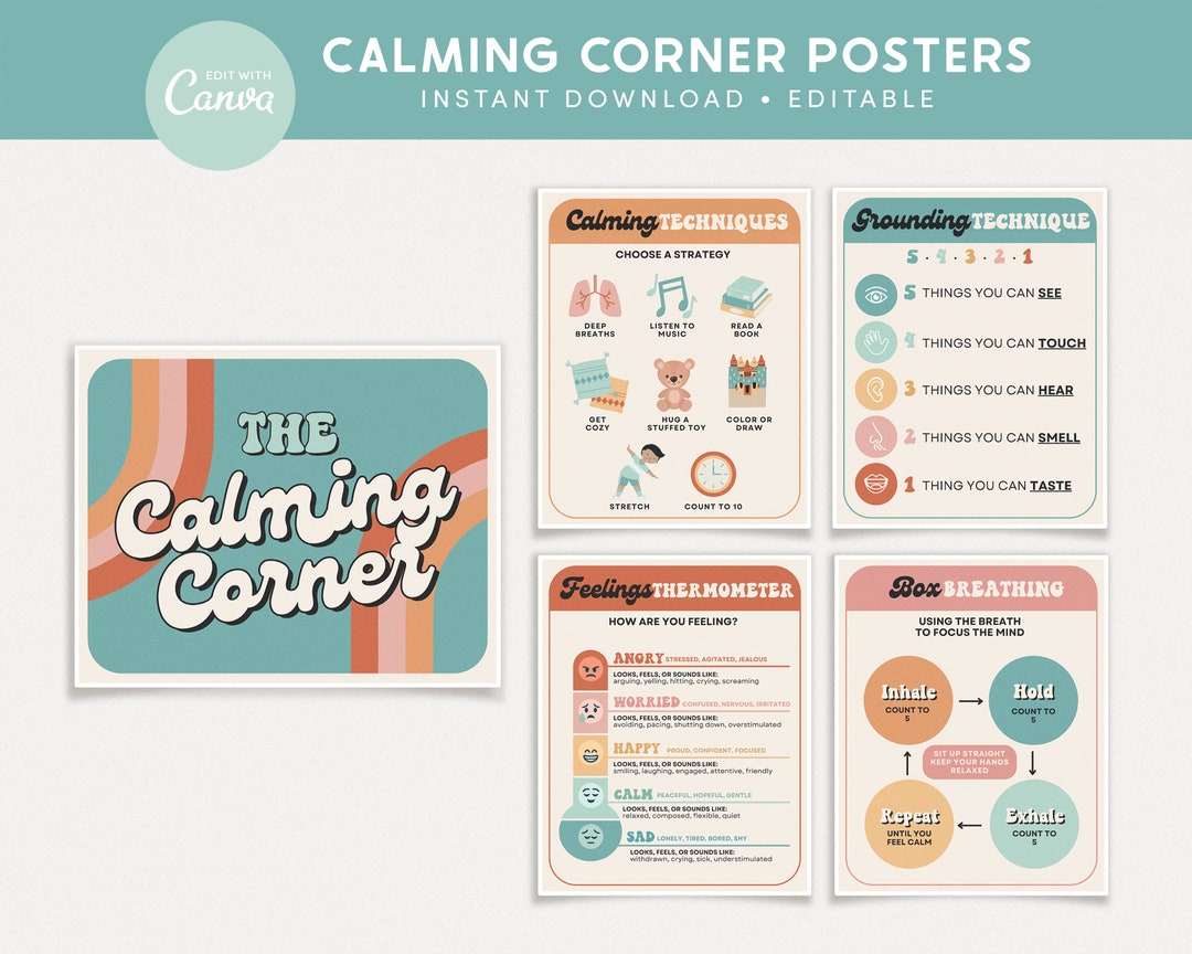 Calming Corner Editable Classroom Printables, Groovy Retro Canva ...