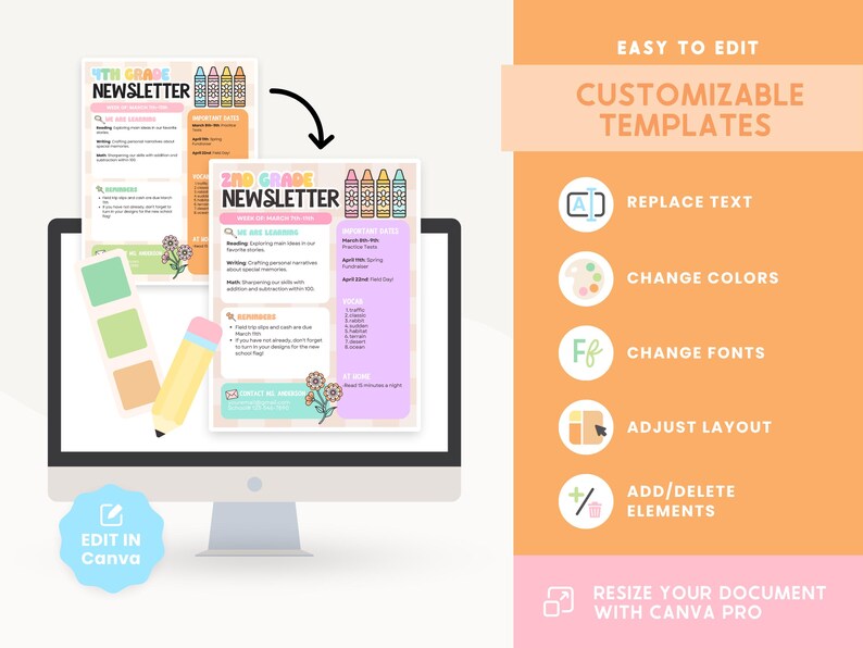 Retro Classroom Newsletter Template Editable | Canva Teacher Newsletter ...