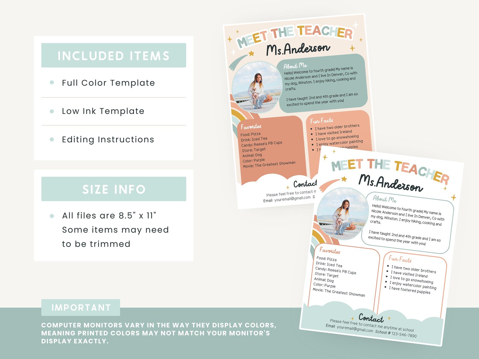 Meet the Teacher Classroom Printable Template, Back to School Pastel ...