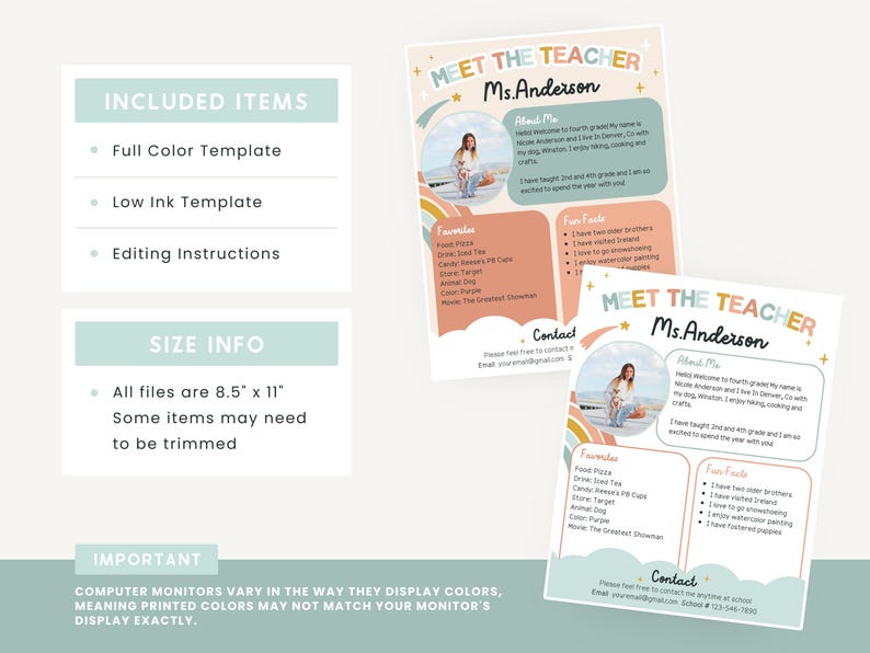 Meet the Teacher Classroom Printable Template, Back to School Pastel ...