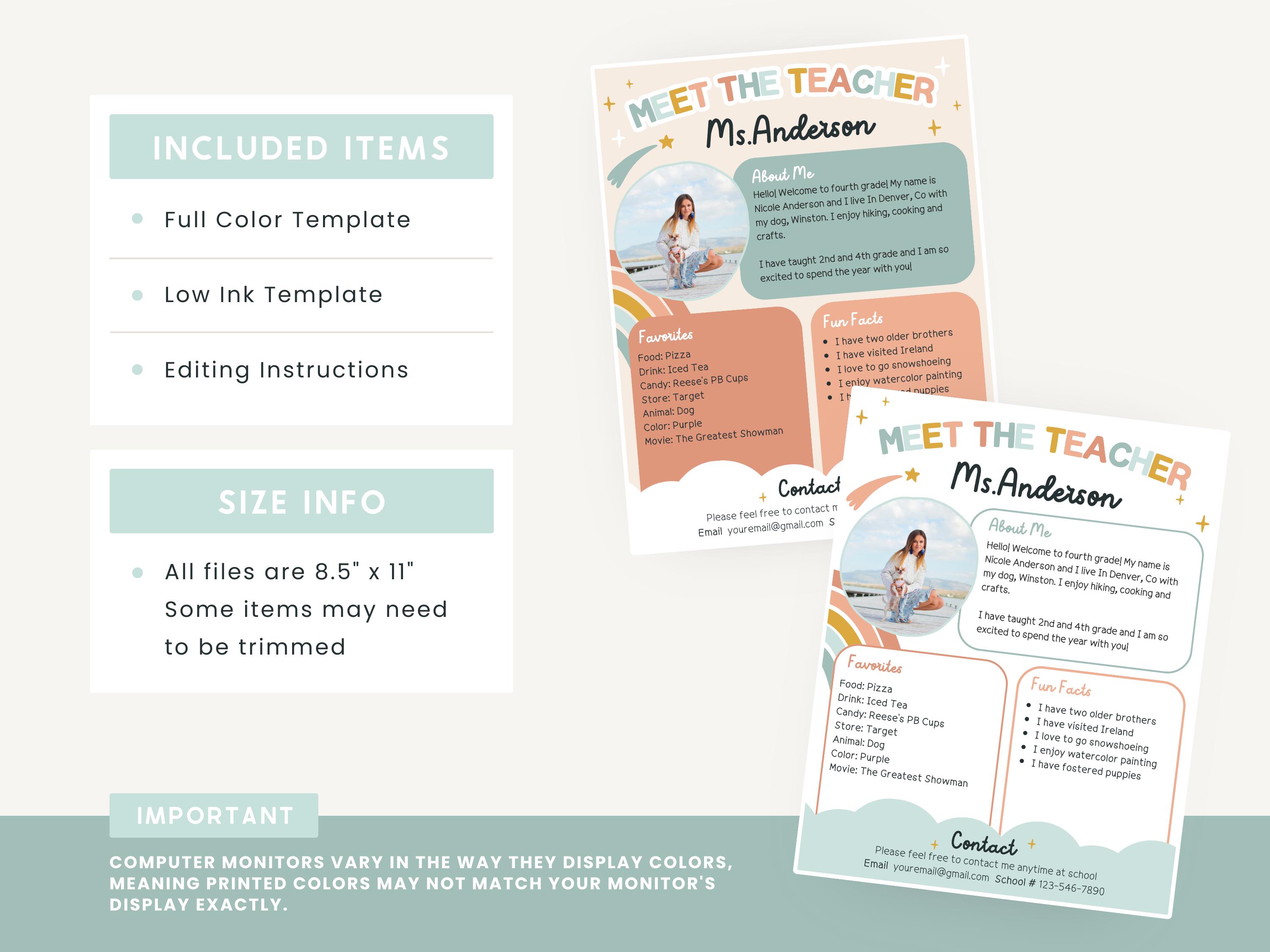 Meet the Teacher Classroom Printable Template, Back to School Pastel ...