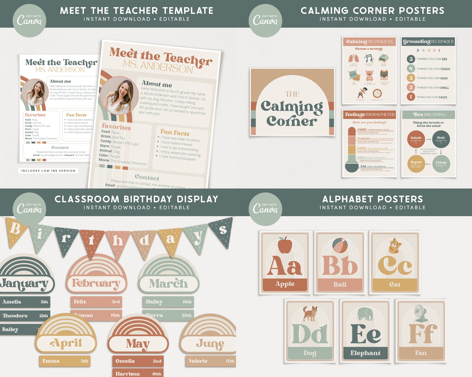Editable Classroom Modern Boho Complete Collection Printable Bundle ...