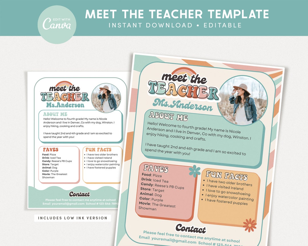 Meet the Teacher Classroom Printable Template, Groovy Teacher ...