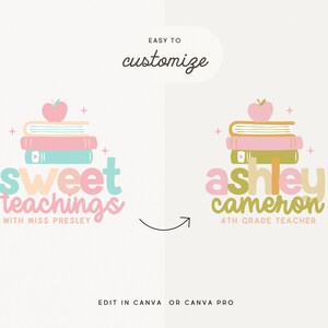 Colorful Teacher Logo Design Editable Canva Template, Charming and ...